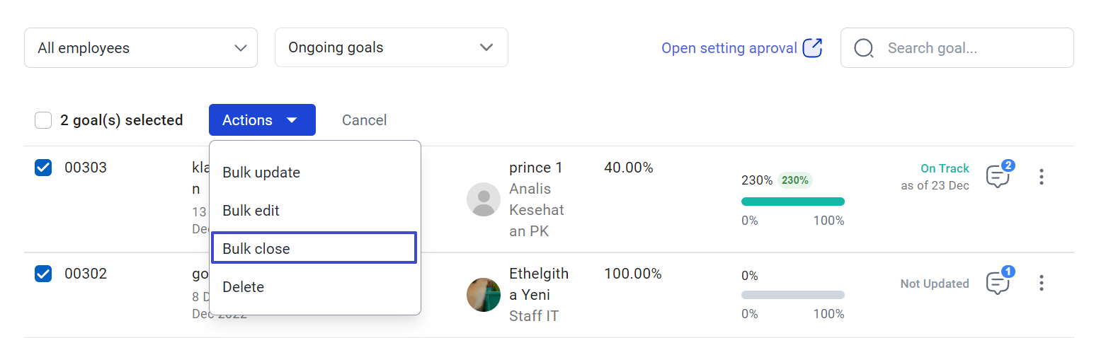 How to Bulk Update Goals, Edit Goals, and Close Goals – Mekari Talenta