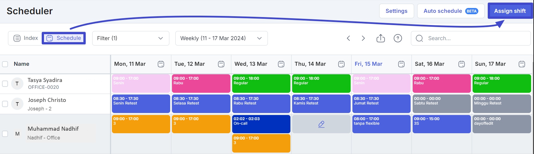 Bagaimana Cara Assign Single dan Multiple Shift pada Tampilan Calendar Scheduler – Mekari Talenta